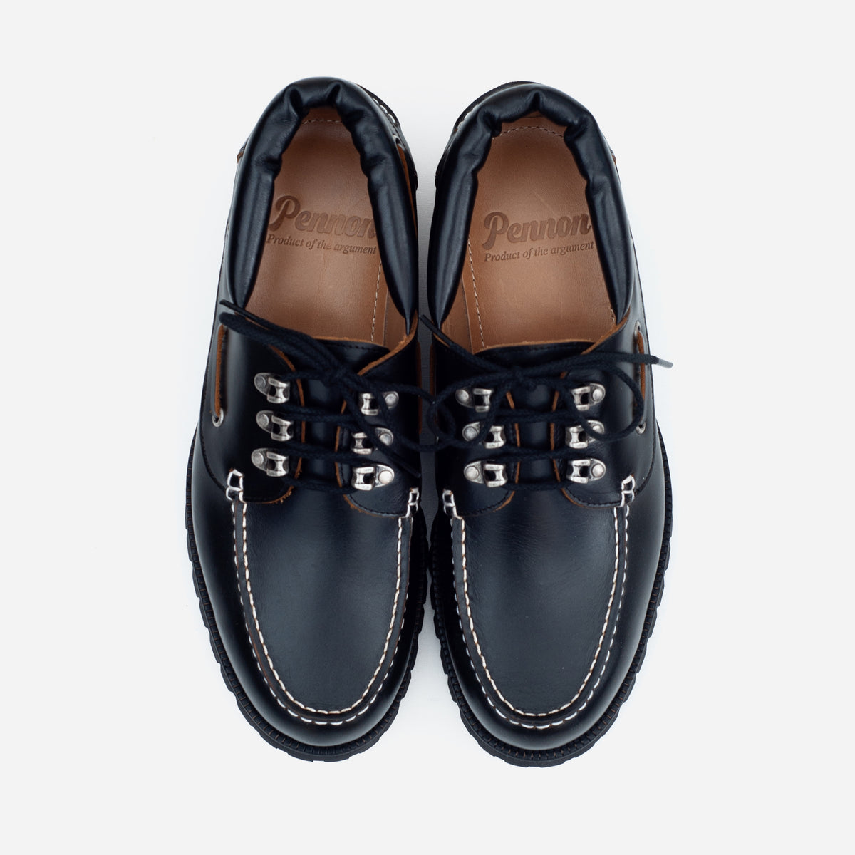 Pennon Metal Hook Leather Boat Shoe - Black